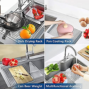 pozzolanas Dish Drying Rack, 2 Pack Roll up Sink Dish Drying Rack Multipurpose Large Rustproof Silicone Roll up Dish Drainers Heat Resistant Mat for Kitchen(20.5x16.1inch)(17.7x12.9 inch)