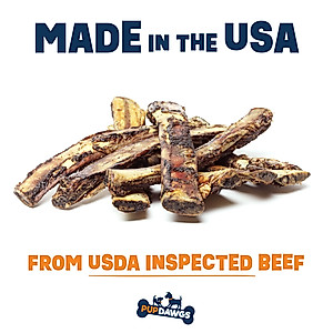PUPDAWGS Single Ingredient Dog Bones - Made in USA – 8-10” Beef Rib Bones - Natural Dog Bones for Aggressive Chewers - from USDA Inspected Beef - Hickory Smoked - Individually Wrapped (8 Piece Pack)