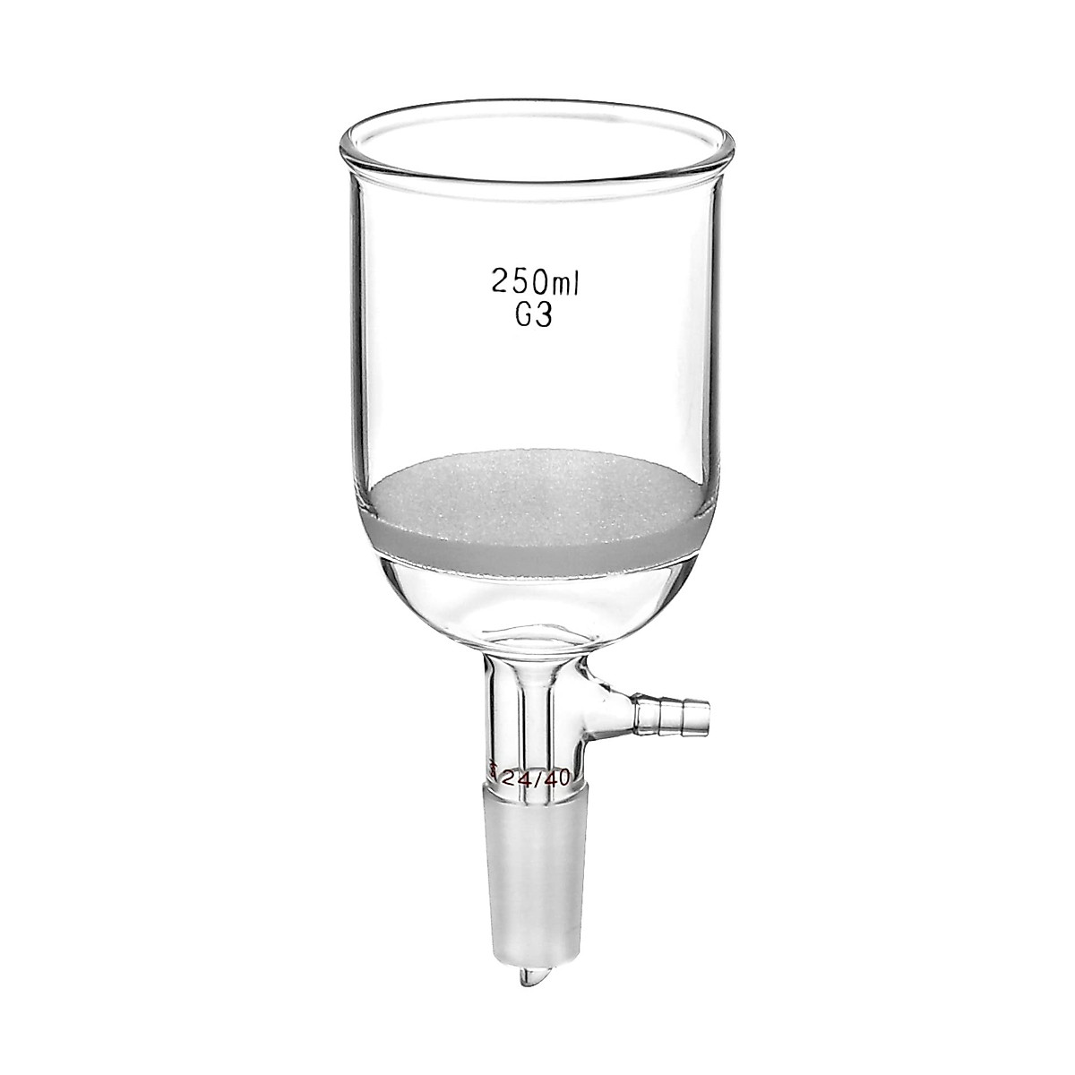 QWORK 250ml Buchner Funnel, Borosilicate Glass Buchner Filtering Funnel with 24/40 Standard Taper Inner Joint, Medium Frit (G3) Lab Glassware with Vacuum Serrated Tubulation