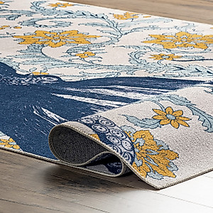 nuLOOM Patricia Machine Washable Octopus Ultra Thin Area Rug, 5x8, Blue