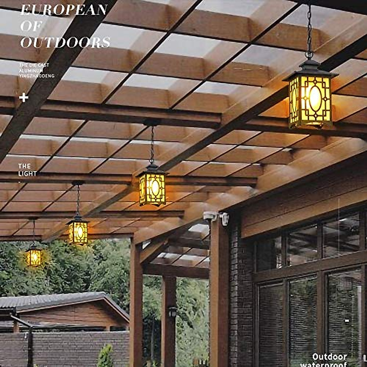WHYA 30cm Victoria Retro Chain Adjustable Ceiling Pendant Lamp Aluminum Glass E27 Exterior Rainproof Hanging Lantern European Villa Garden Courtyard Porch Terrace Outdoor Droplight Chandelier