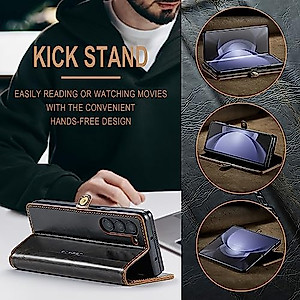 Peenpunk for Samsung Galaxy Z Fold 5 Wallet case, Leather Galaxy ZFold5 Wallet Case with Card Holder Flip Kickstand Magnetic Folio Cover (Brown)