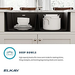 Elkay Quartz Classic ELGU3322BK0 Equal Double Bowl Undermount Sink, Black