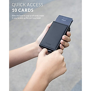 VULKIT Pop Up Wallet Automatic Leather Slim Credit Card Holder RFID Blocking Metal Double Card Case for Men and Women Black