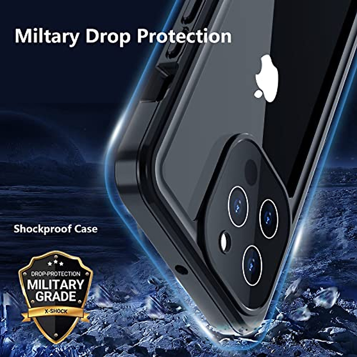 ANTSHARE for iPhone 13 Pro Max Case Waterproof, iPhone 13 Pro Max Phone Case with Built-in Lens & Screen Protector [Real 360] [IP68 Underwater] [Dropproof] Clear Case for iPhone 13 Pro Max 6.7’’,Black