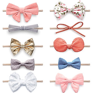 KiddyCare Baby Hair Accessories | Elastic Headbands, Bows, and Lazos Para Bebes | 10 Piece Assortment for Newborns and Girls