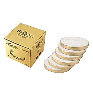 GoCraft Marble Gold Edge Coasters | Handcrafted White Marble Gold Painted Edge Coasters for Drinks, Beverages & Wine/Bar Glasses (Set of 6)