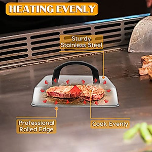 Leonyo Square 6.2 Inch Melting Dome Set of 2 & 5.5 Inch Burger Press, Heavy Duty Griddle Grill Steam Dome Lid (2 Pack), Stainless Steel Smash Bacon Grill Press for Burger Patty Cast Iron Flat Top BBQ
