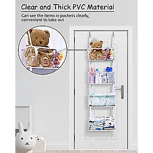 ULG Over Door Organizer with 4 Large Ultra Sturdy & Large Pockets Organizer, 22 lbs Capacity Hanging Storage Organizer with Clear Window for Bedroom Nursery, Baby Kids Toys, Shoes, Diapers, White
