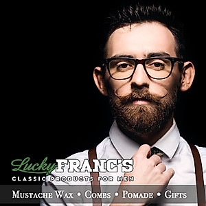 Lucky Franc's 2 oz. Strong Hold Mustache Wax and Real Ox Horn Comb Grooming Set. Wax that Stache in Style. Unscented Natural Moustache Wax and Stache or Beard Comb. Handmade Gift Set for Men