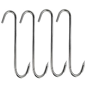 Tinsow 4 PCS 5.1 Inch Meat Hooks S-Hook Stainless Steel Meat Processing Butcher Hook Pot Hooks for Bacon Hams Meat Processing Butcher Hook Hanging Drying BBQ Grill Cooking