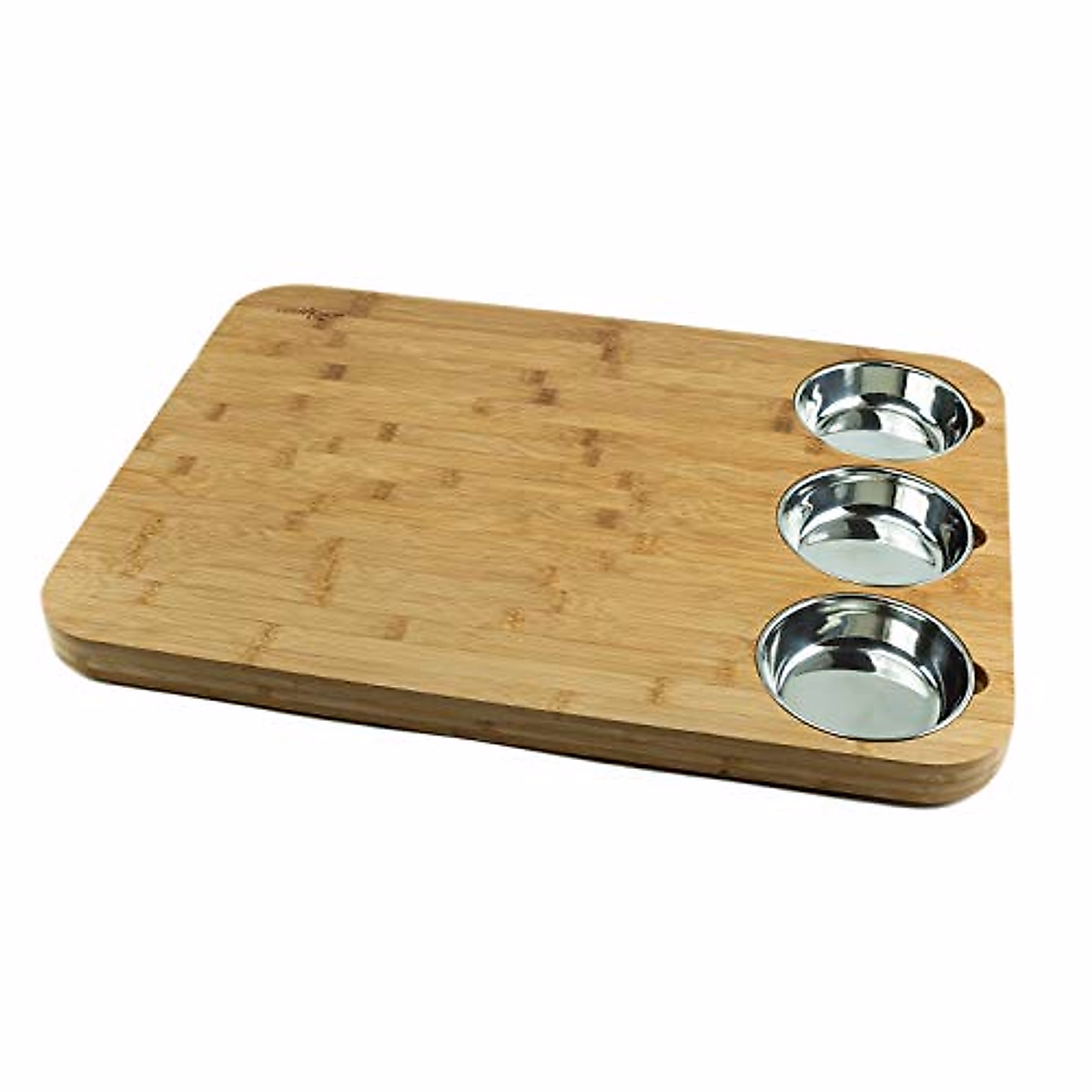 Versachop Trio, Extra Large 22 X 16 inch Cutting Boards for Kitchen, Butcher Block - Totally Natural Organic Moso Bamboo board with three Stainless Steel Bowls attached for easy chopping