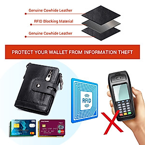 gzcz Mens Wallet with Chain RFID Blocking Genuine Leather Bifold Purse for Men with ID Window and Zip Coin Pocket, Black