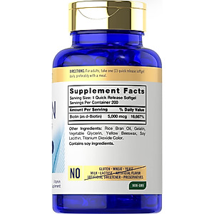 Carlyle Biotin 5000mcg Softgels | 200 Count | Vitamins for Hair Skin and Nails | Non-GMO, Gluten Free Supplement