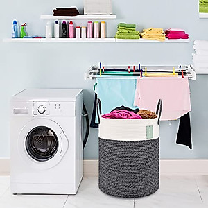 BOSROTY Extra Large Blanket Basket, Tall Laundry Basket, Laundry Hamper, Large Storage Basket, 15.7”x 19.7”, Cotton Rope Basket, Woven Basket, Toy Basket, Clothes Baskets, White & Black