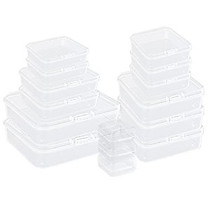 15Pcs Small Clear Plastic Storage Containers with Lids, Empty Mini Plastic Rectangular Storage Box, Beads Storage Box with Hinged Lid for Craft Projects, Jewelry, Tools, Hardware, Small Items, Mix Siz