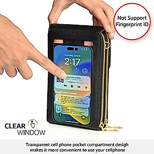 GEARONIC Small Crossbody Bags for Women, Small Cell Phone Purse, Handbags Wallet with Credit Card Slots, Leather Phone Wallet with Strap, Phone Purse Crossbody for Women with Transparent Window-Black