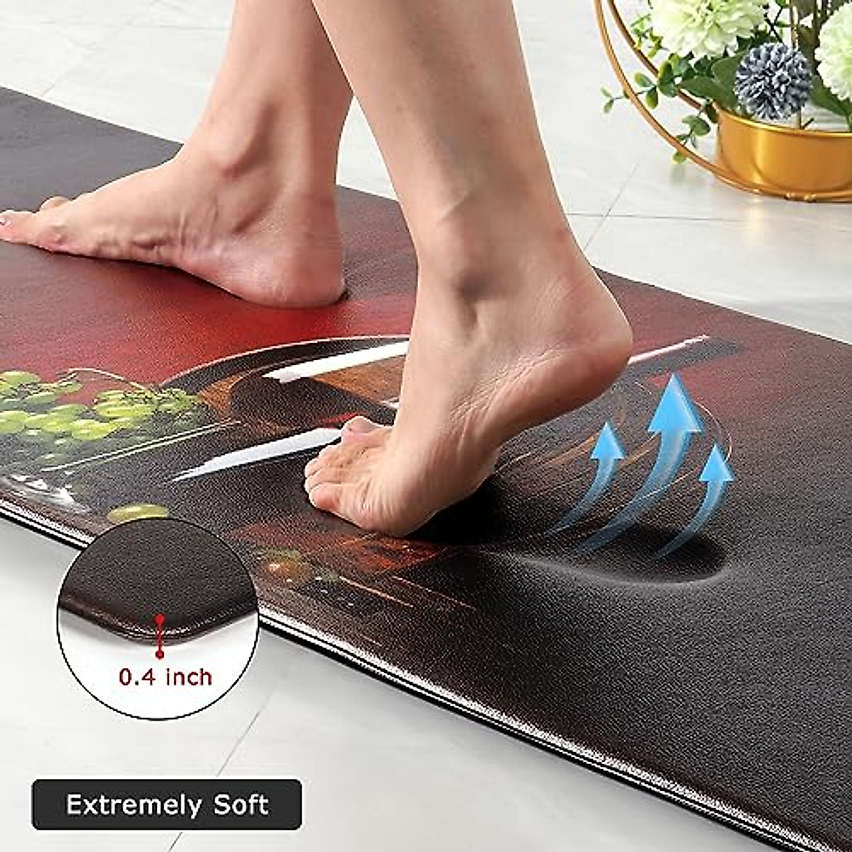 Alishomtll 2 PCS Kitchen Rugs and Mats, Farmhouse Kitchen Rugs Sets of 2, Red Wine Floor Mat, Cushioned Anti Fatigue Non Slip Washable Kitchen Mats for Floor (17.3"x30"+17.3"x47")