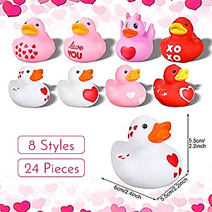 Leitee 48 Pieces Valentine Rubber Ducks Heart Rubber Ducks Red and Pink Valentine Ducks Valentines Day Party Favors Mini Ducks Bulk for Valentines Day Birthday Decoration, 8 Styles