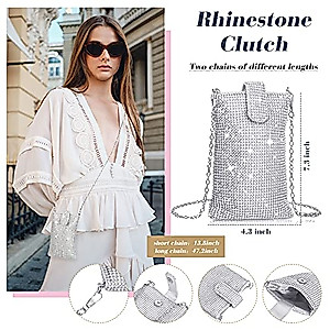 Weewooday Clutch Purses for Women Wedding 2 Pieces Rhinestone Evening Triangle Bling Handbag Cell Phone Crossbody Bag (Silver)