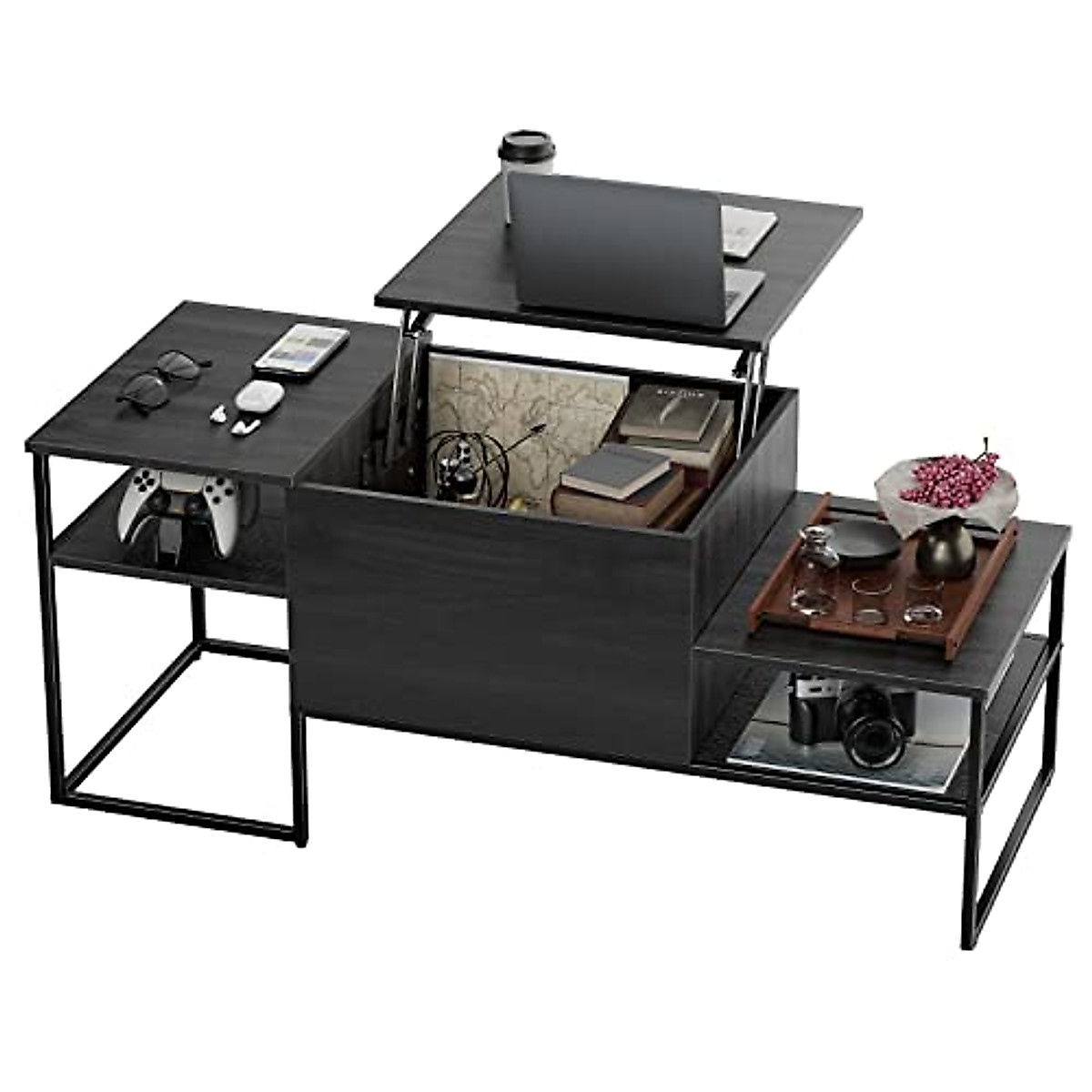 Amada Lift Top Coffee Table, Rectangle Coffee Table with Hidden Compartment and Storage Shelf, Modern Coffee Table for Living Room, Office, Entertainment Center, AMCT3B