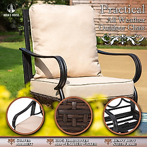 HERA'S HOUSE 7 Pieces Patio Dining Sets, 6 x Swivel Dining Chairs with Removable Cushions, 1 x Rectangular Wood-Like Dining Table, Outdoor Furniture Set for Patio Lawn Garden Porch