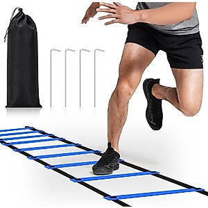DIKAKO Agility Ladder - 20ft 12 Rung Agility Ladder Speed Training Equipment, Kids and Adult Speed Ladder for Football, Basketball, Fitness Training - Included Carry Bag and 4 Steel Stakes, Blue