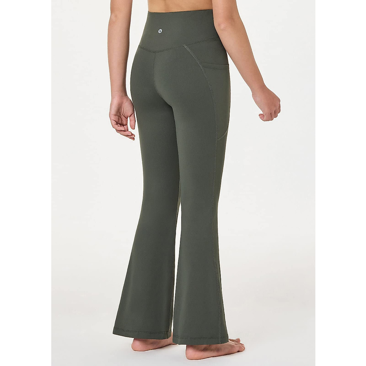 BALEAF Girls' Flare Leggings Bell Bottom Pants Yoga Dance Kids Cute Cross High Waist Bootcut Pants with Pockets Green S