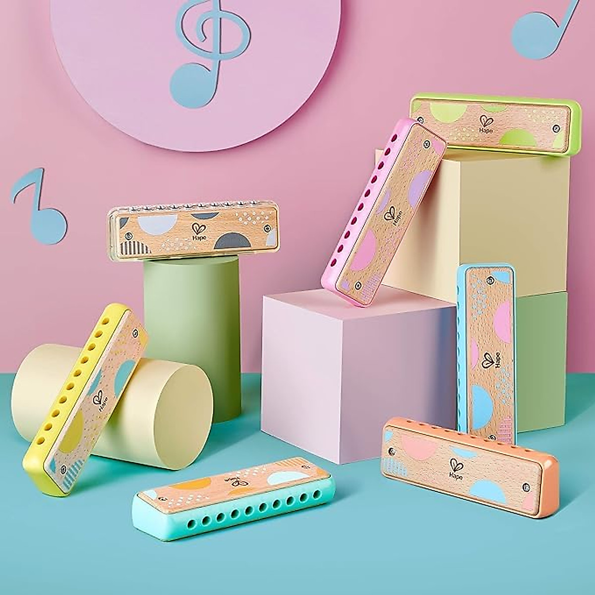 Hape Blues Harmonica | 10 Hole Wooden Musical Instrument Toy for Kids, Red