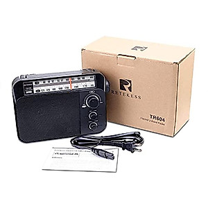 Retekess TR604 AM FM Radio Portable Transistor Analog Radio with 3.5mm Earphone Jack Battery Operated by 3 D Cell Batteries AC Power for Elders (Black)