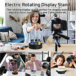 JAYEGT 3 in1 Motorized Rotating Display Stand with 5.74/7.08/8.66 inch Replacement Cover，Max 22lbs Load，360 Electronic Turntable for Photography Products (3 in1 / Black/with Remote Controller)