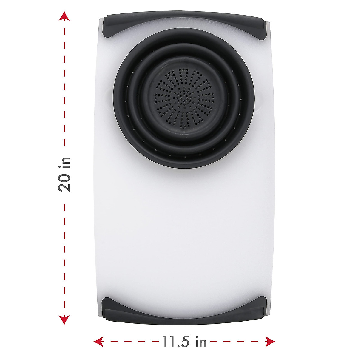 Dexas Over the Sink Poly Cutting Board with Collapsible Colander Strainer, 11.5 x 20", Natural/Gray