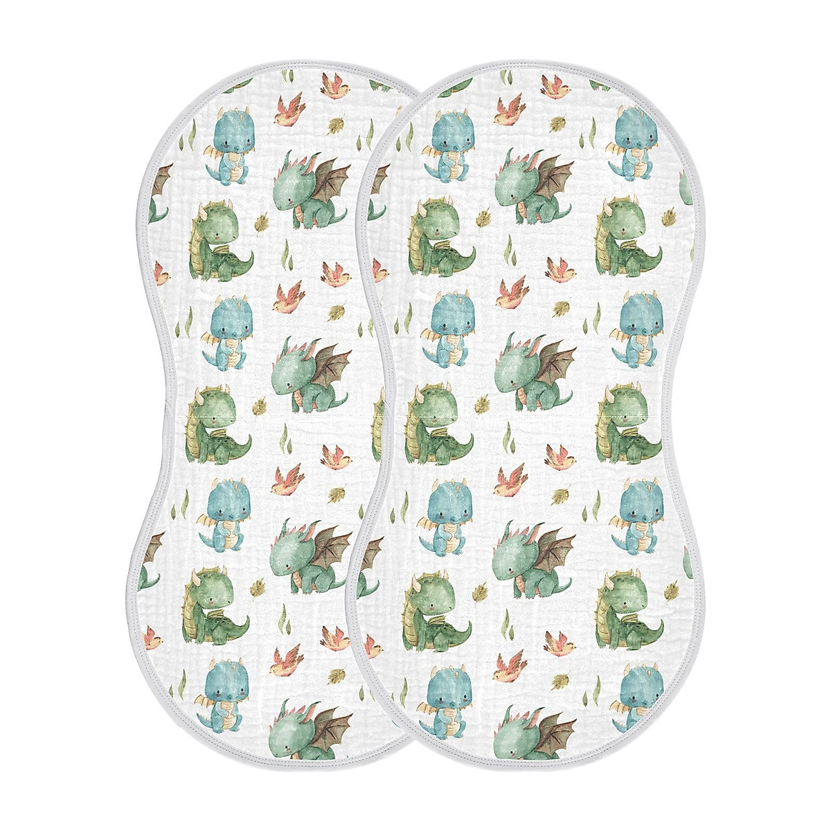 Burbuja Cute Dragon Muslin Baby Burp Cloths, Soft & Absorbent Cotton Burping Rags for Newborn Boys & Girls, 2 Pack