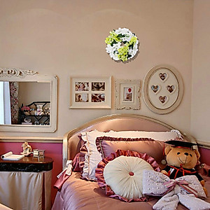 14'' Flower Wreath Small Hydrangea & Green Leaves Wreath with Real Grapevine for Front Door Windows Porch Home Window Wall Garden Decor