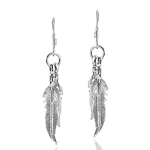 Spectacular Double Feather .925 Sterling Silver Dangle Earrings | Luxurious and Elegant Feather Jewelry for a Timeless Look