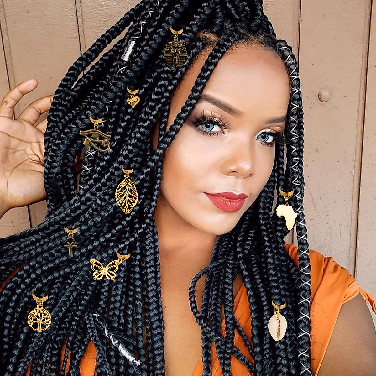Messen 20 PCS Locs Hair Jewelry Braids Hair Clips Adjustable Hair Cuffs 15 Styles Vintage African Pendant Hair Charms Butterfly Shell DIY Locs Hair Accessories (Bronze and Gold)