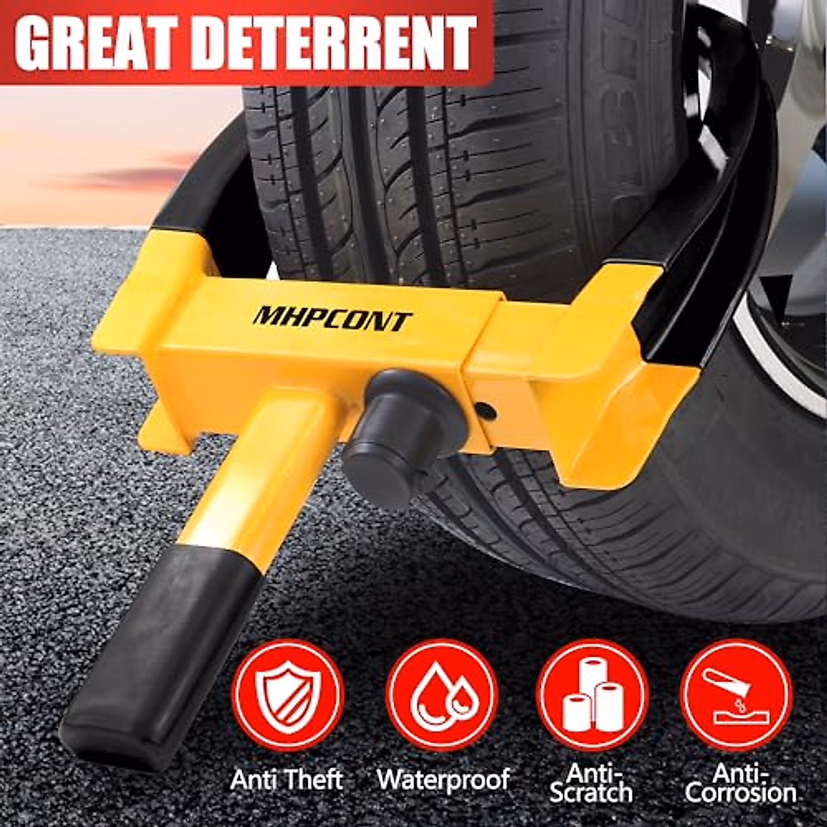 Wheel Lock Universal Trailer Wheel Lock Adjustable Security Tire Boot Lock Anti Theft for ATV RV SUV Car Golf Cart Boats Motorcycles Great Deterrent Bright Black-Yellow (3 Keys)