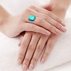 Silver Palace Natural Turquoise Gemstone 925 Sterling Silver Split Shank Ring For Women & Girls