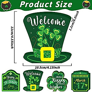 4 Pieces Table Sign Happy St Patricks Day Tabletop Decoration Lucky Shamrocks Wooden Wood Decor Irish Tiered Tray Décor for St. Patrick's Day Party Table Ornaments
