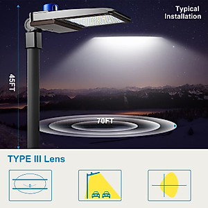 320W LED Parking Lot Lighting 44800LM 5000K LED Pole Lights Outdoor with Slipfitter Mount, Dusk to Dawn LED Street Light for Commerical Parking Lot-2Pack