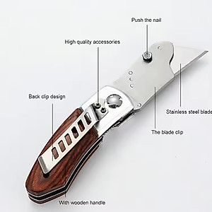 Personalized Utility Box Knife with Clip, Custom Engraved Pocket Knife Box Knives Wood Handle- Engraved from USA.