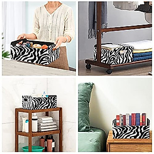 Kigai Collapsible Felt Storage Bins Zebra Rectangle with Handle Storage Bins Baskets Toys Storage Basket for Organizing Closet Clothes Office Books Home Decor