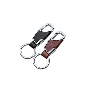 2PCS Stainless Steel Key Chain with Leather Heavy Duty Home Office Car Keychain with Key Ring Key Holder for Men and Women-Brown & Black
