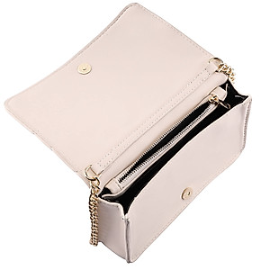 CHIC DIARY Crossbody Bag for Women PU Leather Clutch Handbag Small Quilted Purse with Chain Shoulder Strap (Beige)