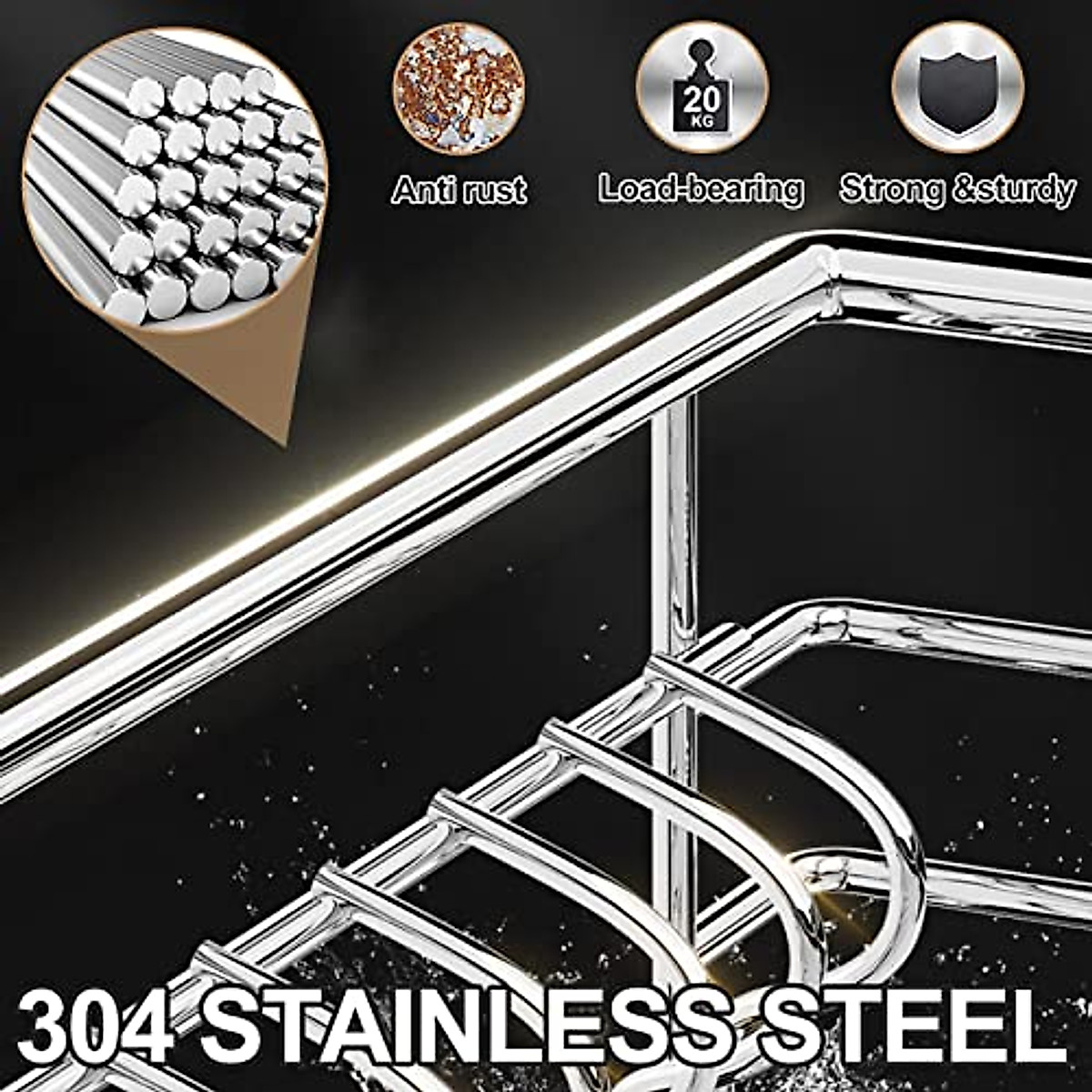 2 Tier Cabinet Pull Out Shelves 304 Stainless Steel Wire Basket Sliding Drawer for Cabinet Storage Shelves Heavy Duty Slide Out Pan Lid Cookware Organizer for Kitchen Cupboard Pantry (74(W)*46(D)*14(