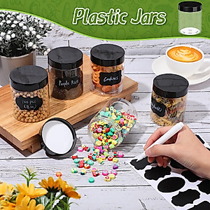 Dandat 100 Pcs 8 Oz Plastic Jars with Screw on Lids Labels and Pen Clear Cosmetics Container Jars Refillable Empty Round Jars Wide Mouth Storage Containers for Kitchen Household (Black Lid)