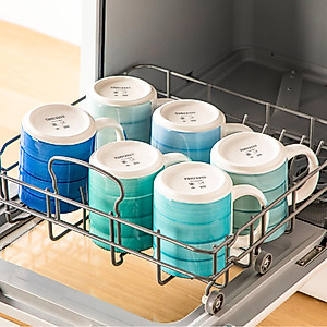 vancasso Bonita Ceramic Coffee Mug Set of 6,16 Oz Coffee Cups with Large Handle for Tea,Latte,Cappuccino,Milk,Cocoa,Dishwasher&Microwave Safe(Blue)