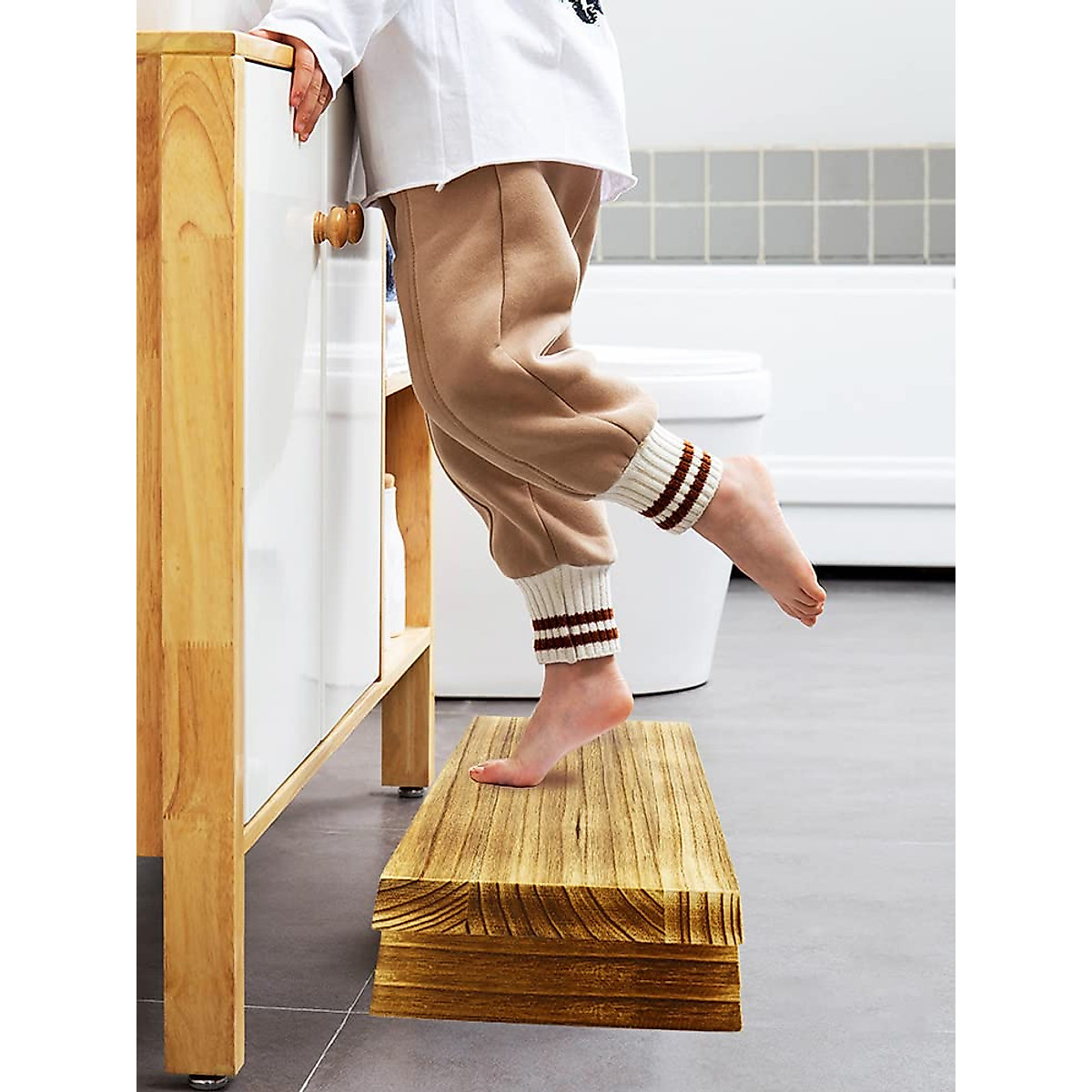 JOROBURO Wooden Step Stool, Foot Step Stool Bedside Foot Stool for High Beds, Large Surface Wooden Stool for Kitchen Bedroom Livingroom Bathroom(#1)