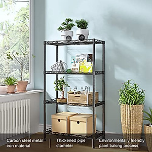 SsngygHme 4 Tier Storage Shelf Wire Shelving Unit Storage Rack Metal for Kitchen Organization, with Leveling Feet, Black (4 Tier)