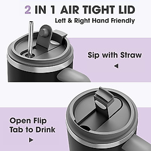 40 oz Insulated Tumbler with Handle, Stainless Steel Straw and silicone sleeves, Leakproof Travel Mug for Water, Iced Tea or Coffee, Insulated Cup Gifts for Women & Men, Purple